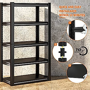 Raybee Storage Shelves Heavy Duty Garage Shelving, 3 Pack, 2050Lbs Loads Adjustable 5 Tier Metal Shelving Unit, Garage Storage Shelves Commercial Storage Rack Utility Shelf Unit, 32.5" W x16 D x63 H