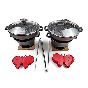 HAWOK Yakiniku Plate Cast Iron with Glass Lid mini stove set of 2………