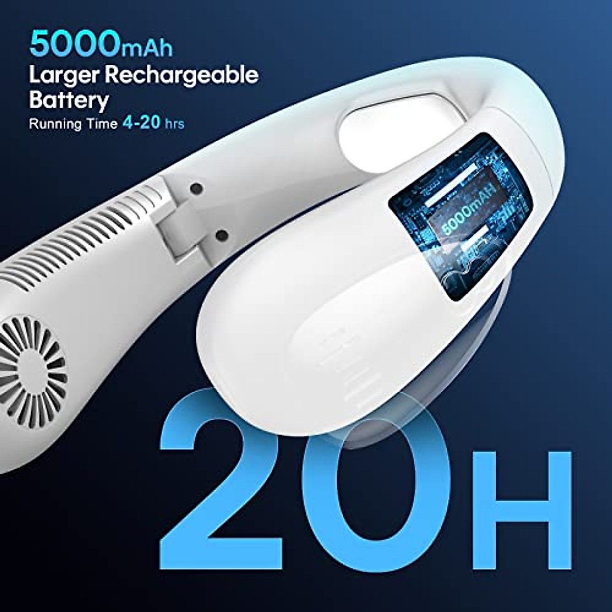 Neck Fan, 5000mAh LED Display Foldable Neck Fans Portable Rechargeable, with 3 Speeds Adjustment and Heat Sink Aluminum Sheet, Hands Free Personal Fan,USB Powered, Portable Neck Fan for Travel Outdoor