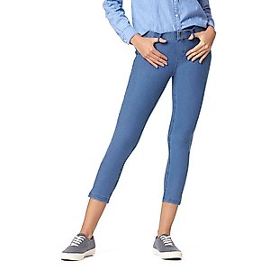 HUE Women's Ankle Slit Essential Denim Capri, Medium Wash, Large