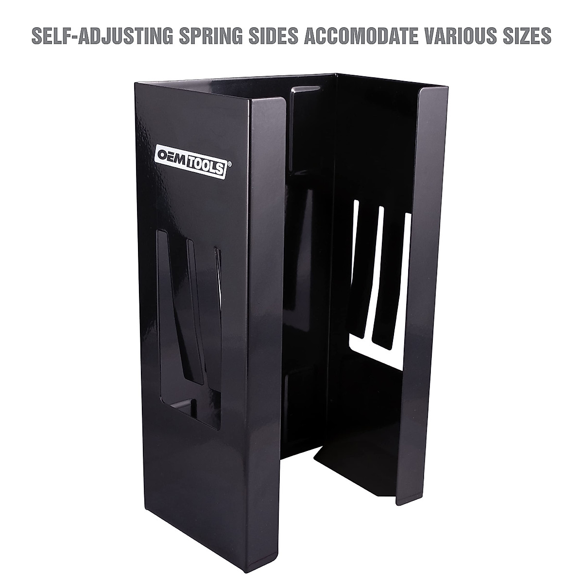 OEMTOOLS Magnetic Glove Dispenser, Glove Holder for Wall Mount, Magnetic Glove Box Holder, Box of Gloves Holder, Self Adjustable Spring Sides, Black