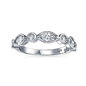 Bling Jewelry Vintage Style Cubic Zirconia CZ Thin Stackable Bubble Round Marquise Anniversary Wedding Band Ring .925 Sterling Silver
