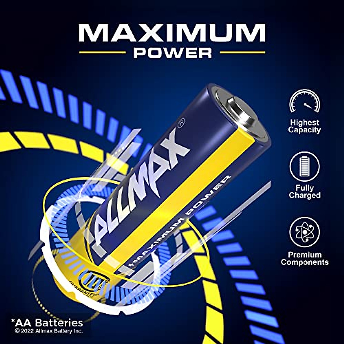 Allmax AA Maximum Power Alkaline Double A Batteries (100 Count) – Ultra Long-Lasting, 10-Year Shelf Life, Leakproof Design, Superior Performance – 1.5V