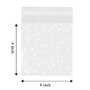 Artby7 4x4 Inch Halloween Candy Treat Bags White Polka Dot Self Sealing Packaging Cellophane Bags, Small Pastry Bags for Birthday Wedding Graduation Party Gift Giving