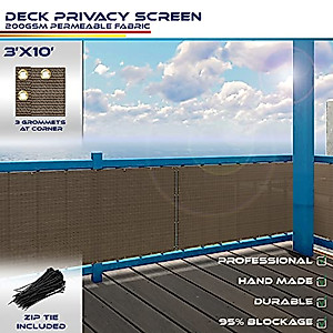 Windscreen4less 3'x10' Deck Balcony Privacy Screen for Deck Pool Fence Railings Apartment Balcony Privacy Screen for Patio Yard Porch Chain Link Fence Condo with Zip Ties Brown
