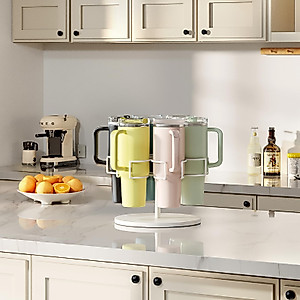 QimCoor Stanley 40 oz Cup Organizer and Storage, Rotating Tumbler Holder, Water Bottle Rack for Kitchen Organization, Easy to Access, Equipped with Non-Slip Pad (White)