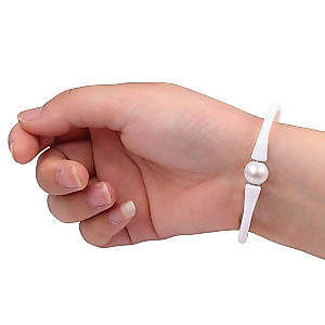 JOE FOREMAN 11mm Real Pearl Bridesmaid White Mood Stackable Silicone Rubber Stretch Freshwater Cultured Pearl Jewelry Bracelets for Women 7"