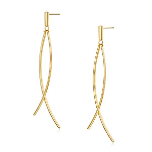CLASSYZINT Dainty Gold Dangle Earrings,2 Pieces Thin Curved Metal Bar Long Dangling Earrings For Women