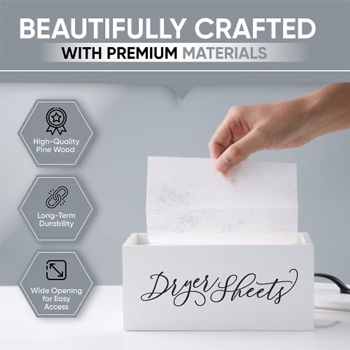 Dryer Sheet Container with Lid for Laundry Room Organization – Wooden Dryer Sheets Holder – Farmhouse Laundry Room Decor – Cute Modern Laundry Room Organization and Storage