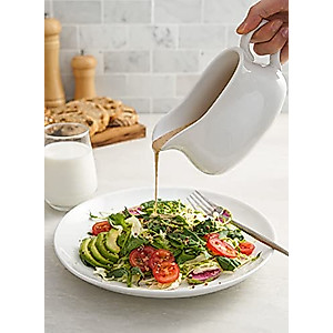 LE TAUCI 17oz Gravy Boat with Saucer Stand, Set of 2, Ceramic Sauce Boat with Tray for Salad Dressings, Creamer, Broth, Black Pepper, White