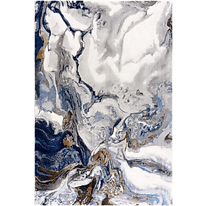 Abani Rugs Abstract Design 7'9" x 10'2" (8'x10') Bedroom Rug - Grey, Brown & Blue Modern Multi-Dimensional Non-Shedding Area Rug