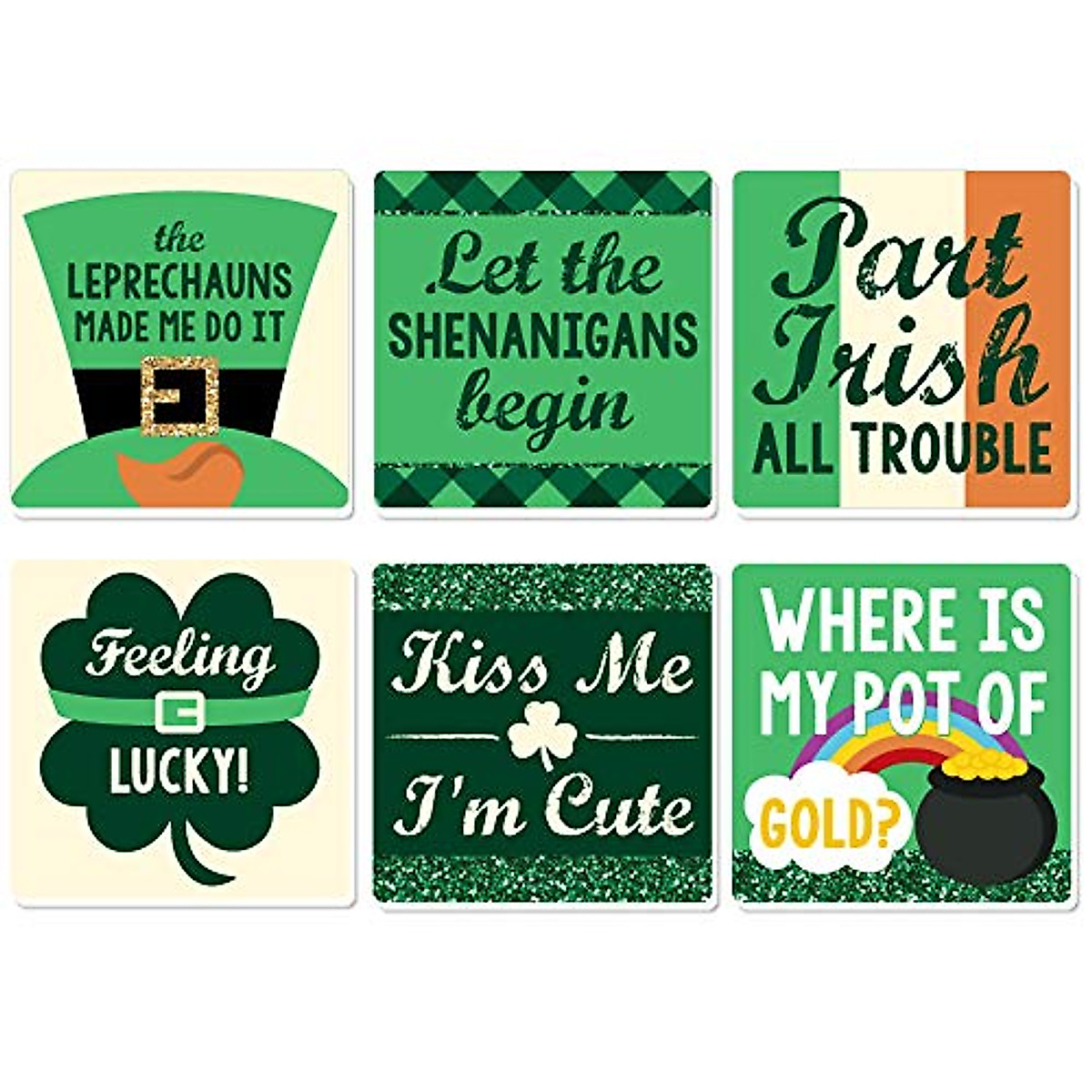 Big Dot of Happiness St. Patrick’s Day - Funny Saint Patty’s Day Party Decorations - Drink Coasters - Set of 6