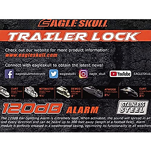 Alarmed stainless steel trailer coupler hitch lock loud alarms 120dB alarm travel camp ground camping horse shows boat marina dump trailers storage RV park locking cargo curt demco atwood stop thieves