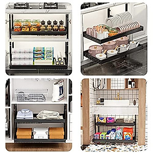 moapm Expandable Pull Out Cabinet Organizer Wire Basket Slide Out Cabinet Drawer Pull Out Kitchen Cabinet Organizer Storage ​Shelves for Kitchen Bathroom, Single Layer
