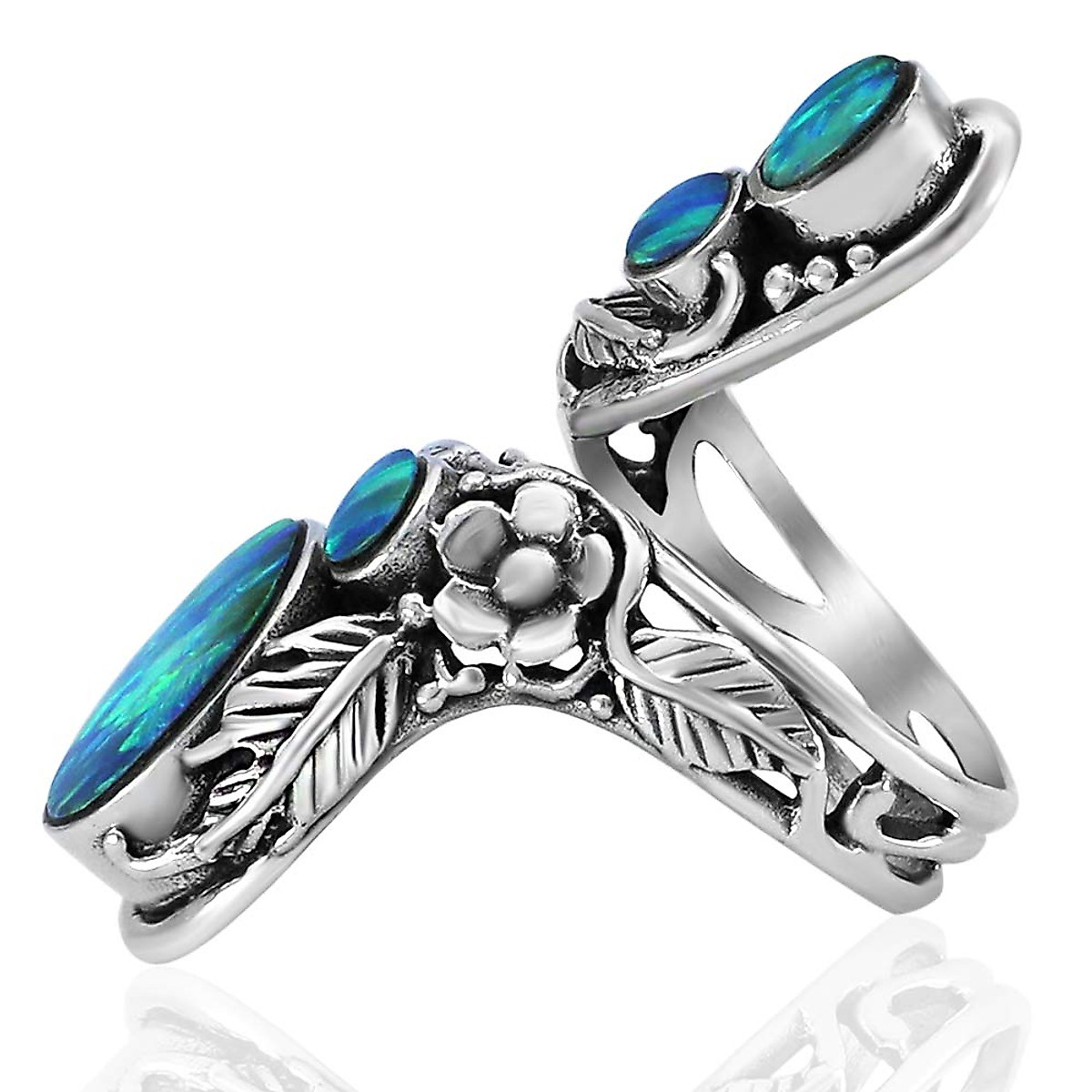 VY JEWELRY Blue Opal 925 Sterling Silver Women Ring - Free Size - Made in Thailand