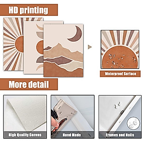 Boho Wall Art Prints, Boho Wall Decor, Mid Century Modern Wall Art Set of 3 Abstract Geometric Prints Beige Terracotta Minimalist Art, Canvas Framed Wall Art for Living Room Bedroom 16"x24"