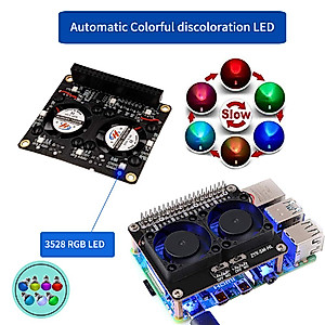 Raspberry Pi 4B Dual Cooling Fans and Automatic Discoloration LED, Raspberry Pi GPIO Expansion Board for Raspberry Pi 4B / 3B+ / 3B / 3A+