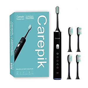 Carepik Electric Toothbrush with Smart Timer Whitening, Powerful Sonic Cleaning,Dentists Recommend,5 Modes, 4 Duponts Brush Heads,Ultra Sonic 33,000 VPM Motor, 4 Hr Charge(Black)