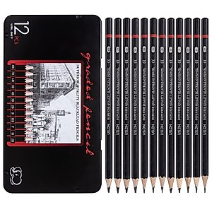 YUANCHENG 12 Pack of Graphite Pencils for Drawing, Art, and Sketching - Black