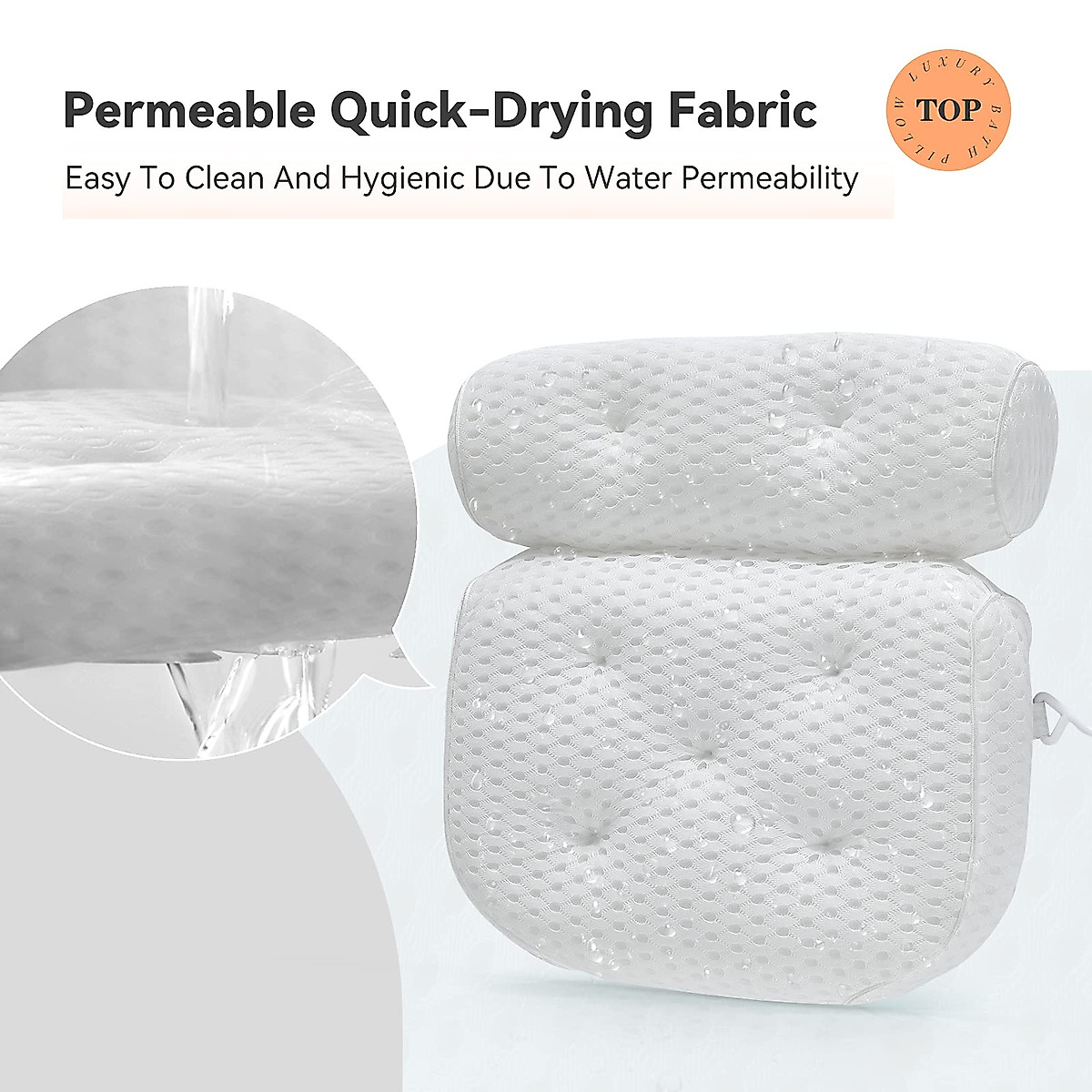 Docilaso Bath Pillow, Quick Dry Bathtub Pillow with 4D Air Mash Technology and 7 Suction Cups for Neck and Back Support, Suitable for All Bathtub, Hot Tub, Jacuzzi and Home Spa