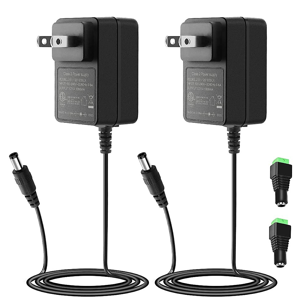 SHNITPWR 12V 1A DC Power Supply ETL Listed AC to DC Adapter Converter 1000mA 12W Transformer 100V~240V AC in 5.5x2.1mm Tip for CCTV WiFi IP Camera Player Router, Level VI Energy Efficiency, 2 Pack