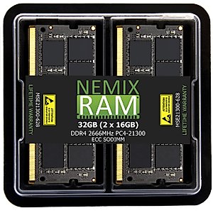 NEMIX RAM 32GB (2X16GB) DDR4 2666MHZ PC4-21300 1.2V ECC SODIMM KIT