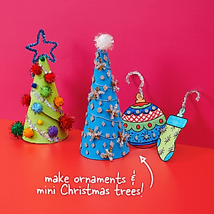 Highlights for Children Christmas Craft Kit for Kids, 5 Holiday Crafts in 1, Create a Jumbo Winter Wonderland Sticker Art Poster, Mini Christmas Trees, Ornaments, and Pom Pom Pals, Ages 6+