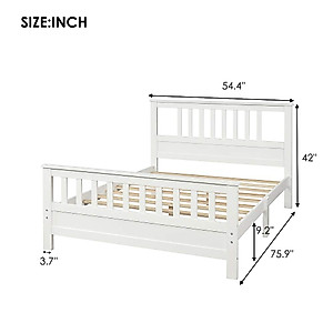 MERITLINE Full Bed Frame, Platform Wood Bed Frame with Headboard, No Box Spring Needed (White, Full)