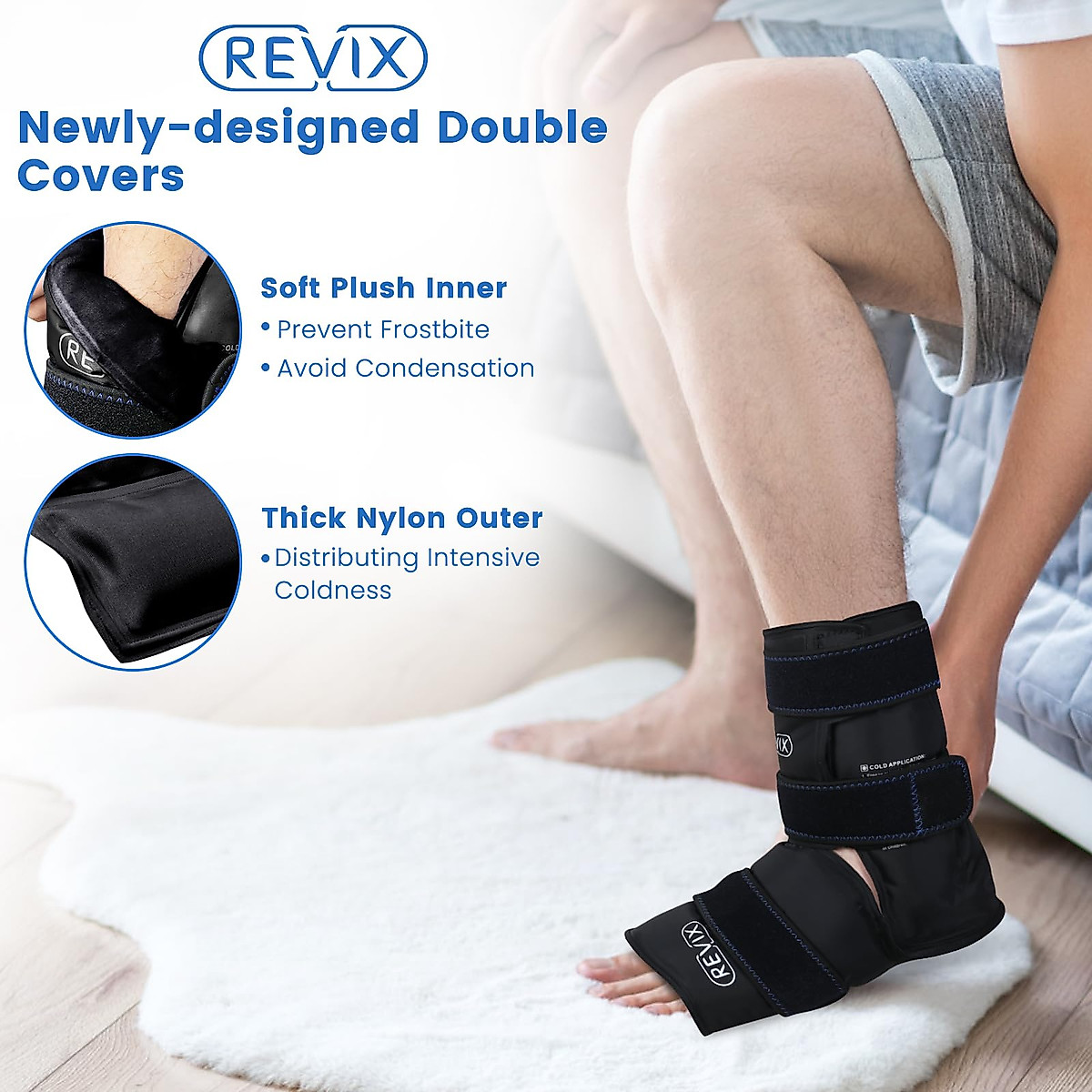 REVIX XL Ankle Ice Pack Wrap for Swelling and Cold Pack Foot Pain Relief, Heel Ice Pack for Injuries Reusable Gel, Ankle Ice Wrap for Plantar Fasciitis, Achilles Tendonitis, Sprained Ankles, Black