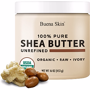 PURE Shea Butter - Raw African Organic Grade A Ivory Unrefined, Cold-Pressed - Great To Use Alone or DIY Body Butters, Lotions, Soaps, Eczema & Stretch Mark Products, From Ghana - By Buena Skin 16 oz