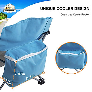 Colegence Low Back Camping Chair 2 Pack Support 300 LBS Carry Bag Included,Low Profile Folding Outdoor Chair,Camp Beach Chairs Set,with Phone Bag,Cooler Pocket,Cup Holder for Kids(2 Pcs Blue)