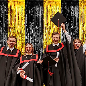 4 Pack Black Gold Foil Fringe Curtain Backdrop, 3.28Ft x 6.56Ft Metallic Tinsel Foil Fringe Streamers Curtains for Photo Booth, Wedding, Graduation, Birthday, Carnival Party Decoration