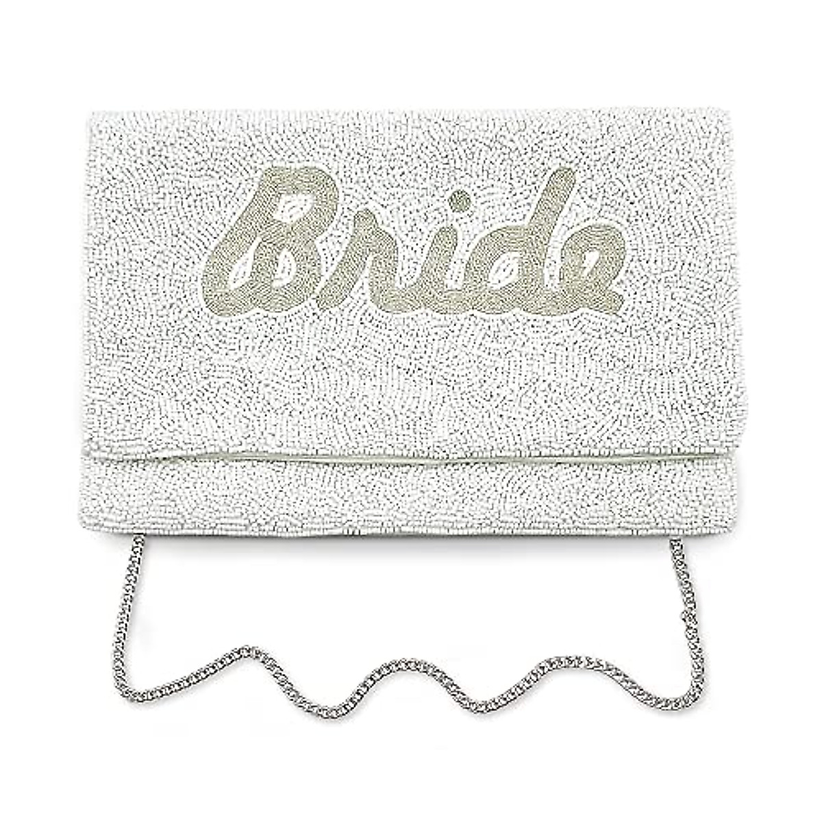 Bride Clutch Purse Bridal Shower Gift for Bride White Purse with Silver Letters THE BEADED LILY White Bride Clutch With Silver Letters