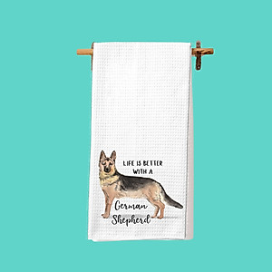 Watercolor Life is Better with a German Shepherd Microfiber Kitchen Tea Bar Towel Gift for Animal Dog Lover