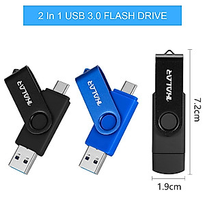 Thkailar 64GB Type C 3.1 USB Flash Drive-2 in 1 Thumb Drive with USB A and Type C Port-Compatible with Mac Pro/Laptops/PC Transfer Data(Black)