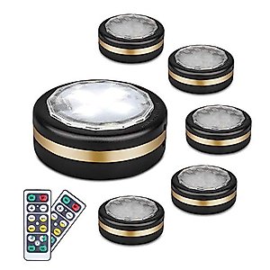 LEASTYLE Under Counter Lights for Kitchen，Wireless LED Puck Lights with Remote Control 6 Pack, Under Cabinet Lighting Battery Operated,Stick-up Steps Lights Indoor