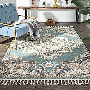 LUXE WEAVERS Southwestern Medallion Fringe Blue 8x10 Area Rug