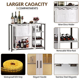 LVSOMT LED Farmhouse Coffee Bar Cabinet, Wine Cabinets with Removable Wine Rack, Buffet Cabinet with Motion Sensor for Kitchen, Dining Room (Pure White-43.3''L)