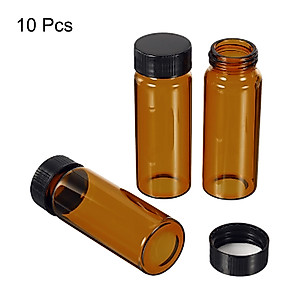 PATIKIL 30mL Reagent Media Bottle, 10 Pack Round Glass Storage Bottles Plastic Screw Cap for Lab Home, Brown