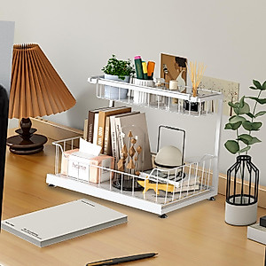 JTWEB Under Sink Organizer: L-Shaped Metal Pull Out, Ideal for Kitchen and Bathroom Sink Organization, Black