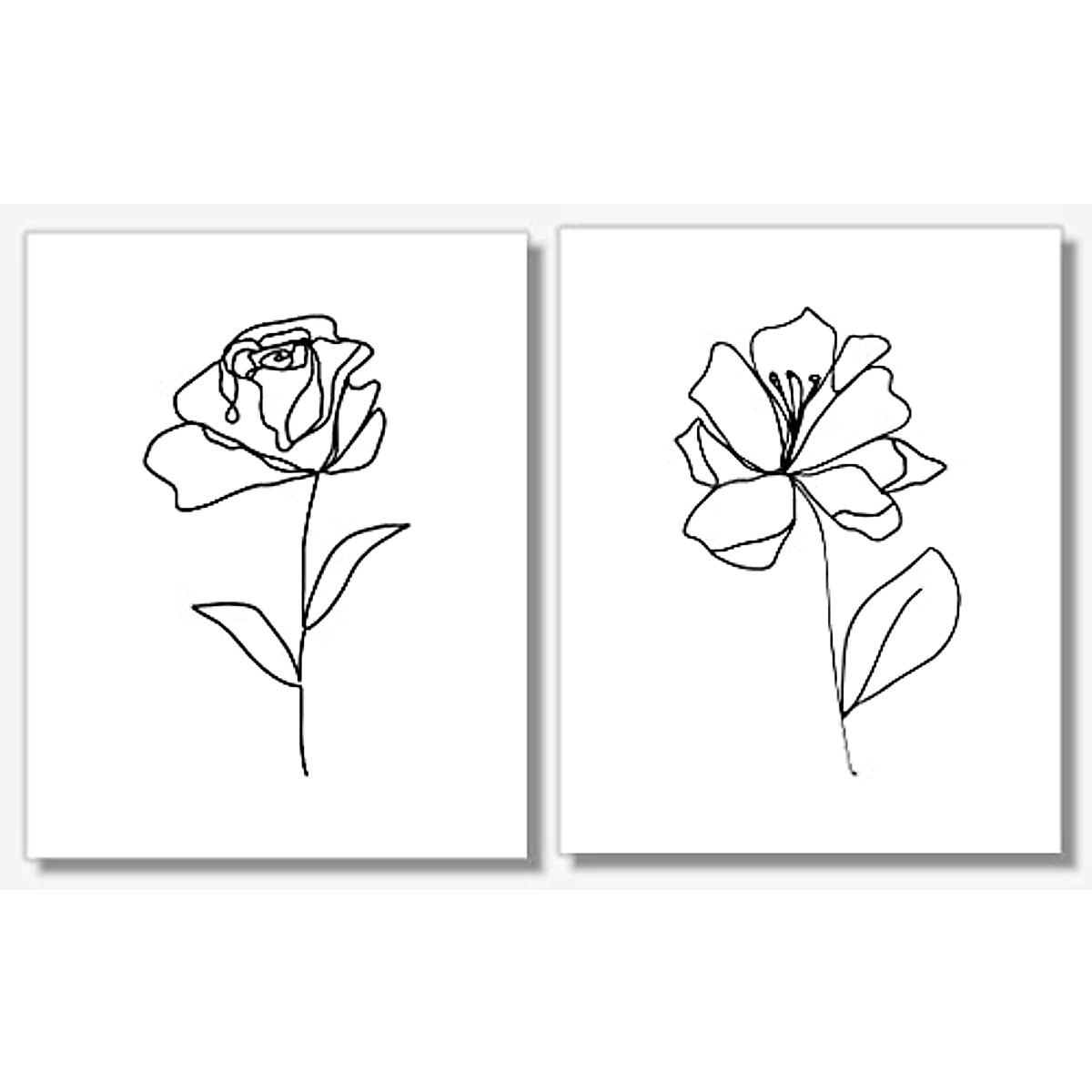Black and White Wall Art - Flower Line Drawings - Botanical Prints - Abstract Pictures - Set of 4-11x14 - Unframed (11x14)