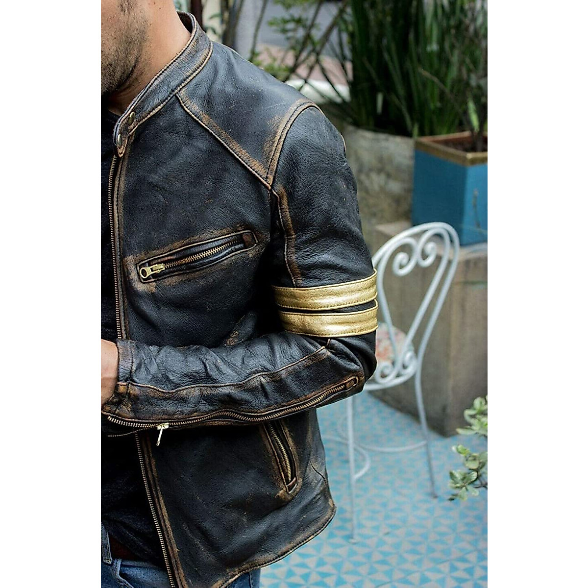 Men's Elite Vintage Cafe Racer Motorcycle Distressed Leather Jacket (XL), Black, A58