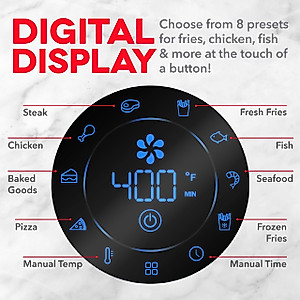 Dash DMAF360GBRD02 Aircrisp® Pro Digital Air Fryer + Oven Cooker with Digital Display + 8 Presets, Temperature Control, Non Stick Fry Basket, Recipe Guide + Auto Shut Off Feature, 3qt, Red