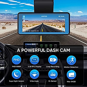 Dash Cam for Cars, 1080P Full HD Dash Car Camera Video Recorder Front Dashcam Super Night Vision, 170° Wide Angle Dashcams with 3.4" IPS Display, G-Sensor, WDR, Motion Detection Loop Recording
