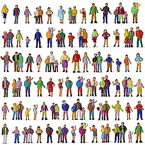 P100W 100pcs 1:87 Painted Figures HO Scale Standing People Assorted Poses Model Trains