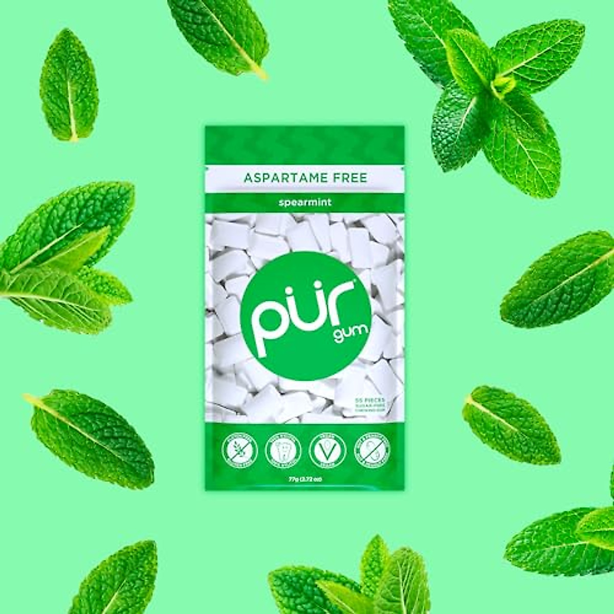 PUR Gum | Aspartame Free Chewing Gum | 100% Xylitol | Natural Spearmint Flavored Gum, 55 Pieces (Pack of 1)