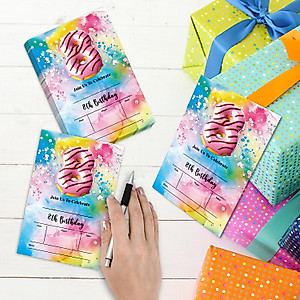 8th Tie Dye Candy Chocolate Birthday Party Invitations Cards with Envelopes, Rainbow Pink Stars Party Invitations, Birthday Celebration Supplies, Double-sided Fill-in bday Invites for Boys Girls- B04