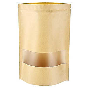 Stand Up Pouch Bags, 100 Pack Kraft Pouch with Tear Notch and Matte Window, Resealable Zip Lock Food Storage Bag (5.5IN X 7.9IN)