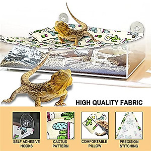 HAICHEN TEC Bearded Dragon Hammock Swing Hanging Bed Lounger Ladder with Adhesive Hooks and Suction Hook for Reptile Bearded Dragon Leopard Gecko Hamster Lizard (Cactus Pattern)