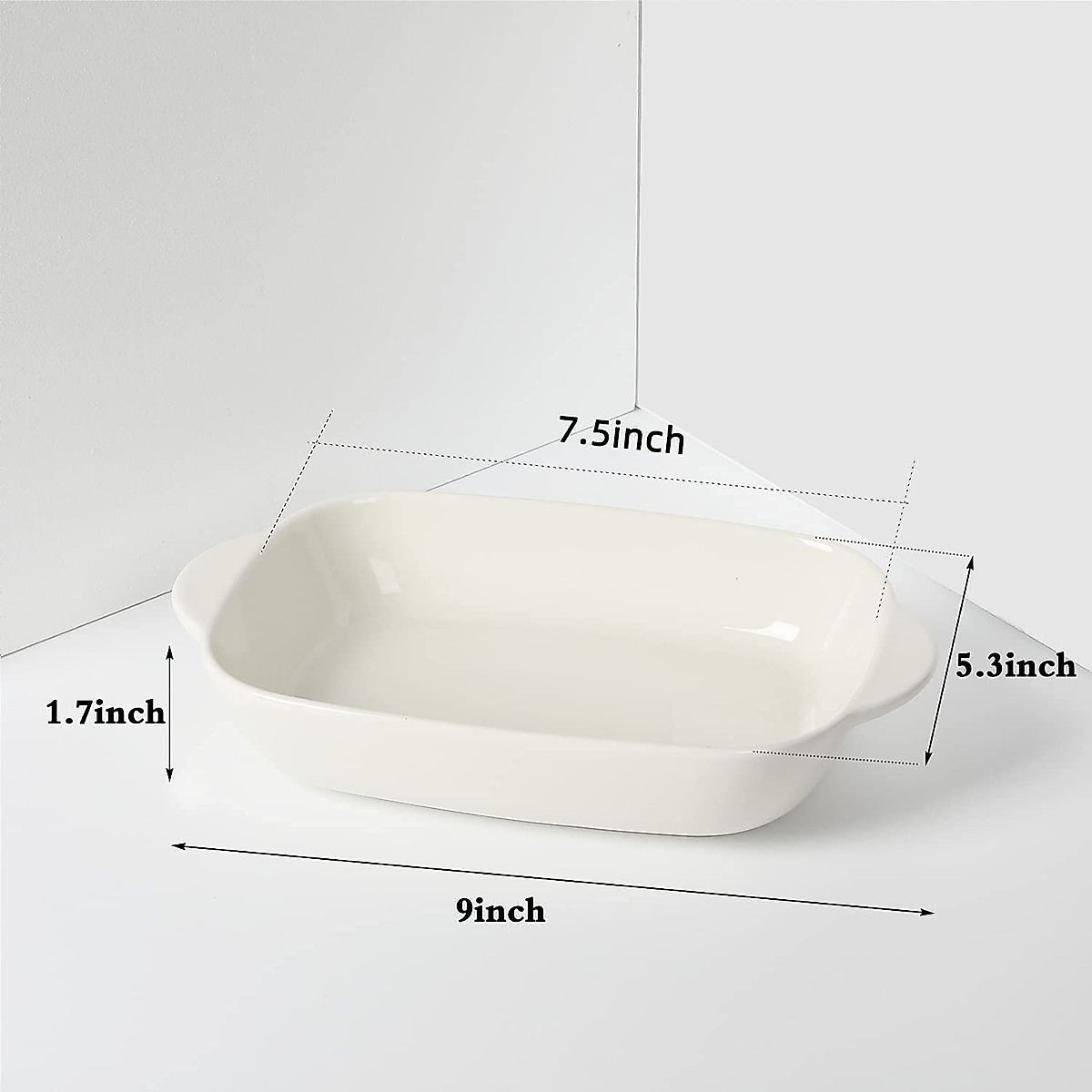 LEETOYI Ceramic Small Baking Dish 7.5-Inch Set of 4, Rectangular Bakeware with Double Handle, Baking Pans for Cooking and Cake Dinner (White)